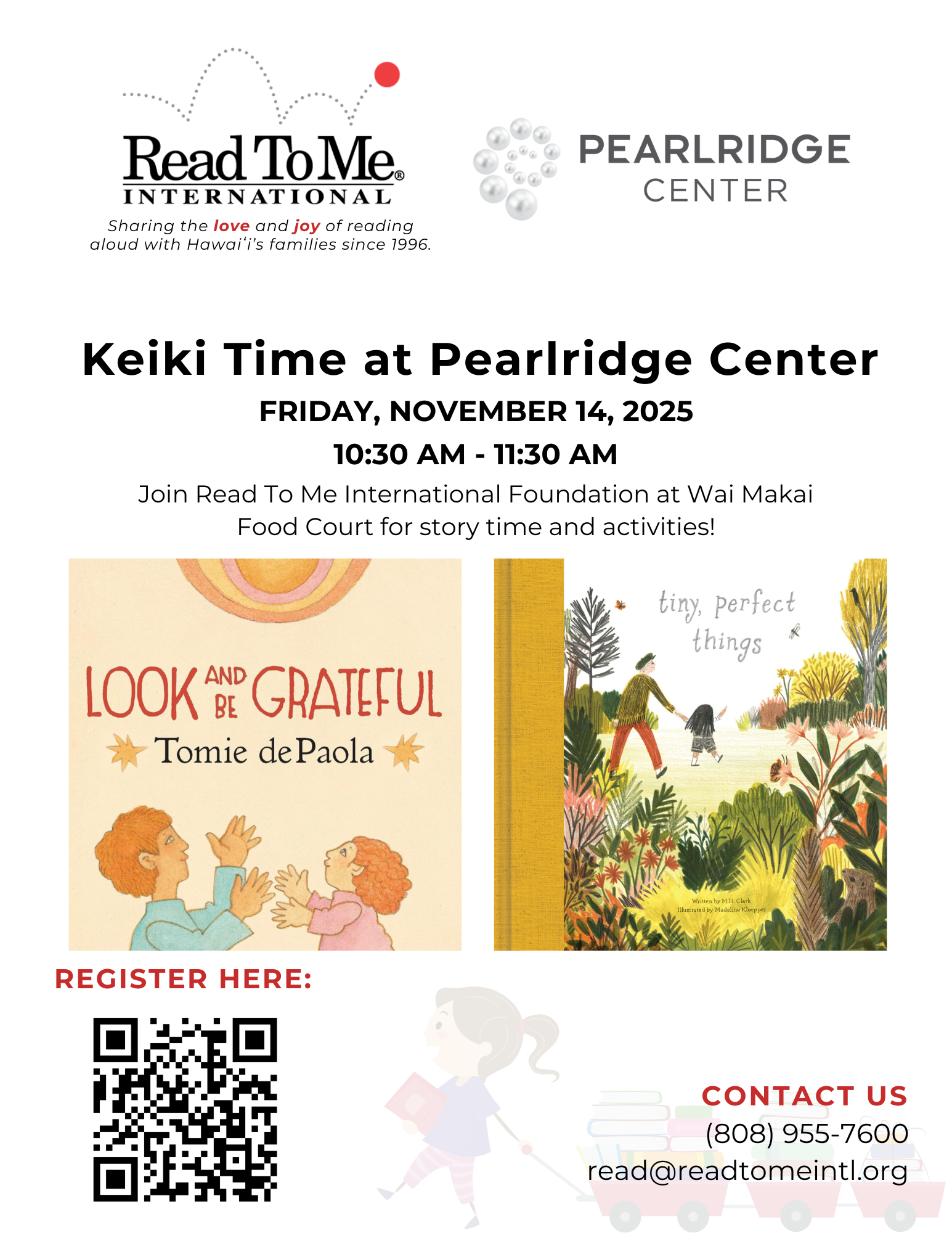 2025.11.14 Keiki Time at Pearlridge Center Flyer with Books - Read To Me